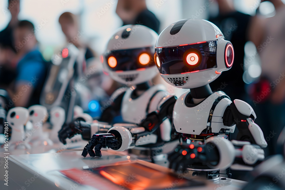 robots are showcasing an impressive display of advanced technology at a ...