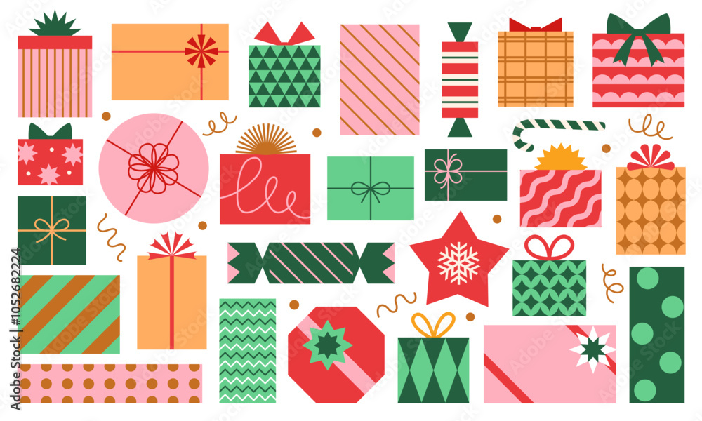 Vector set of different colorful Christmas gift boxes isolated on white ...