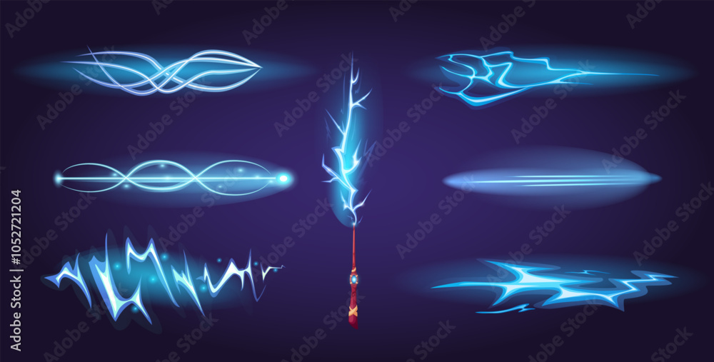 Magic wand effects. Various light attack effects of magician stick ...