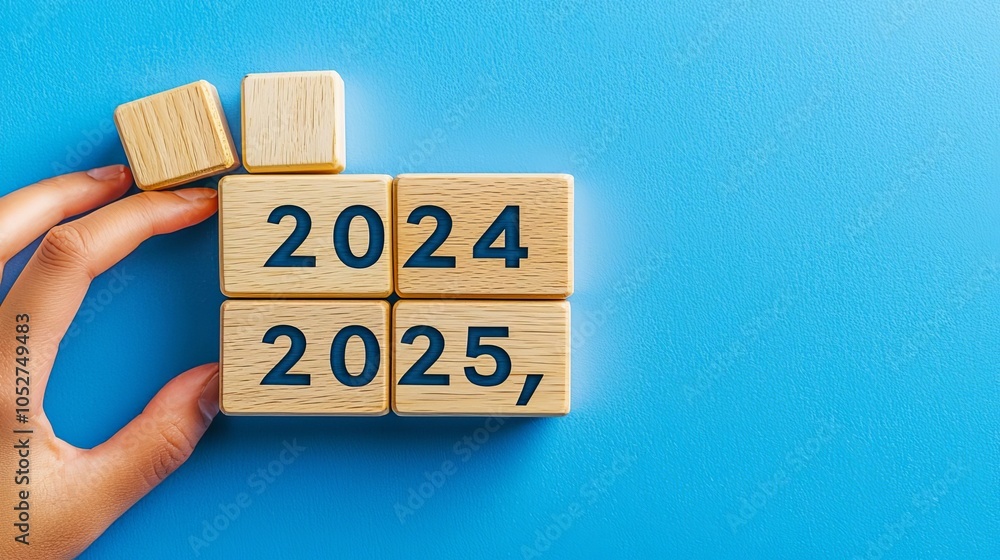 Business Plan 2025 Strategy Hand arranging wooden blocks with a loading ...