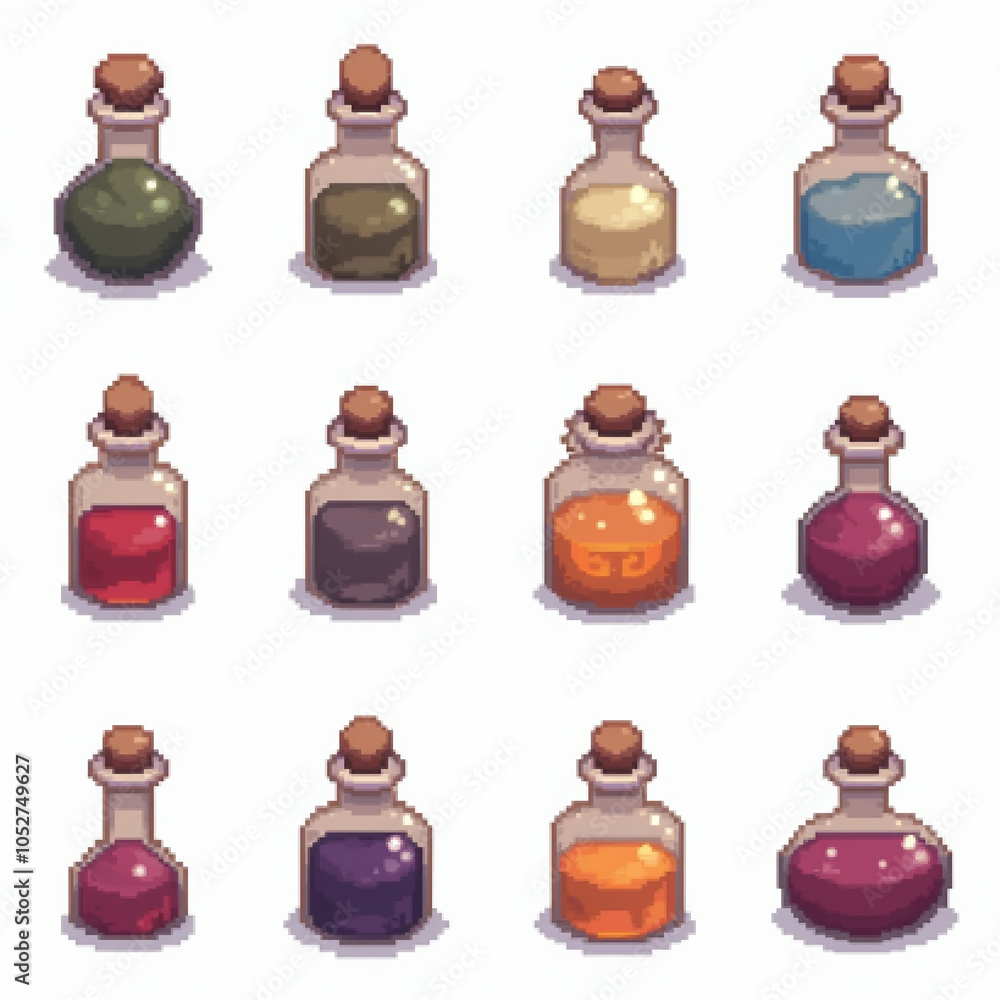 Pixel art set of potions Stock Illustration | Adobe Stock