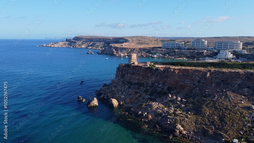 Malta Ghajn Tuffieha bay, World war 2 pillbox, watchtower and abandoned ...