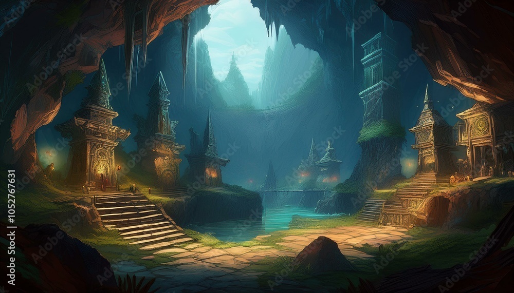 DnD Map Ancient Timeless Cavern View AI Generate Stock Illustration ...