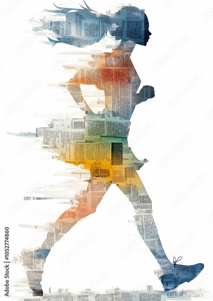 woman running newspaper background digital shape rung readable grainy ...
