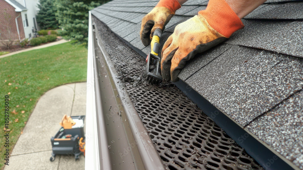 Cleaning gutters is essential for home maintenance, as shown in this ...