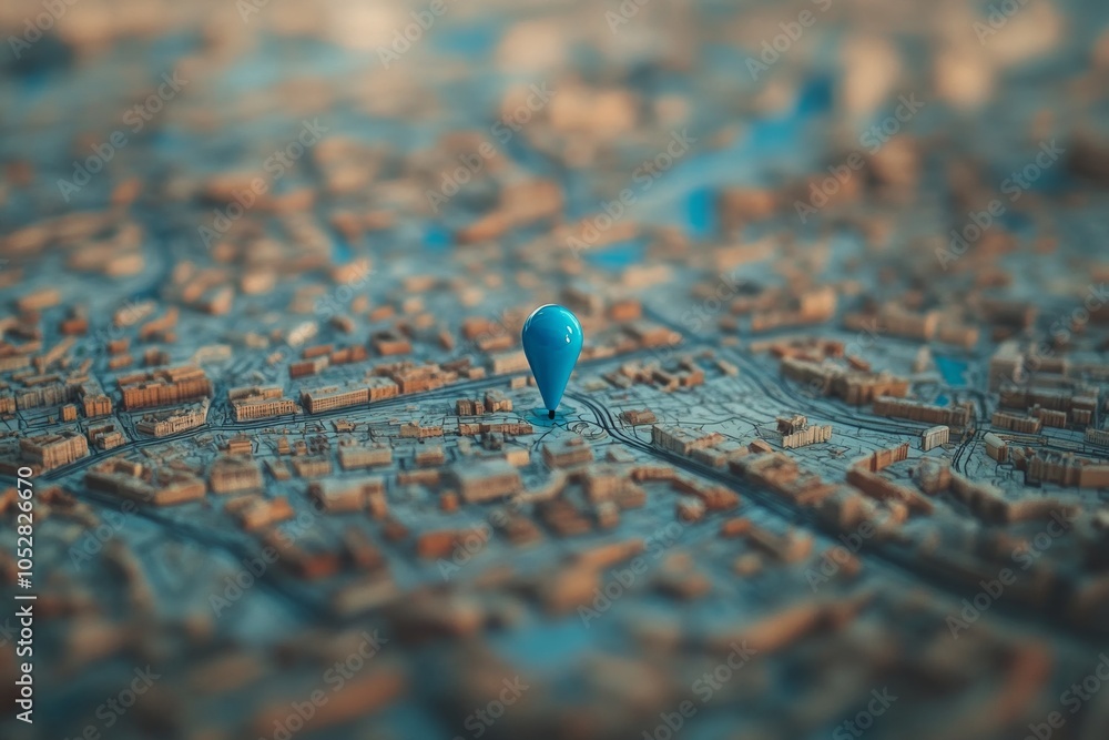 A blue pin marks a specific location on a detailed map of the city ...