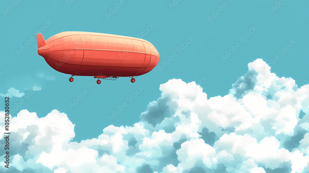 Vibrant red blimp soaring in clear blue sky with white clouds ...