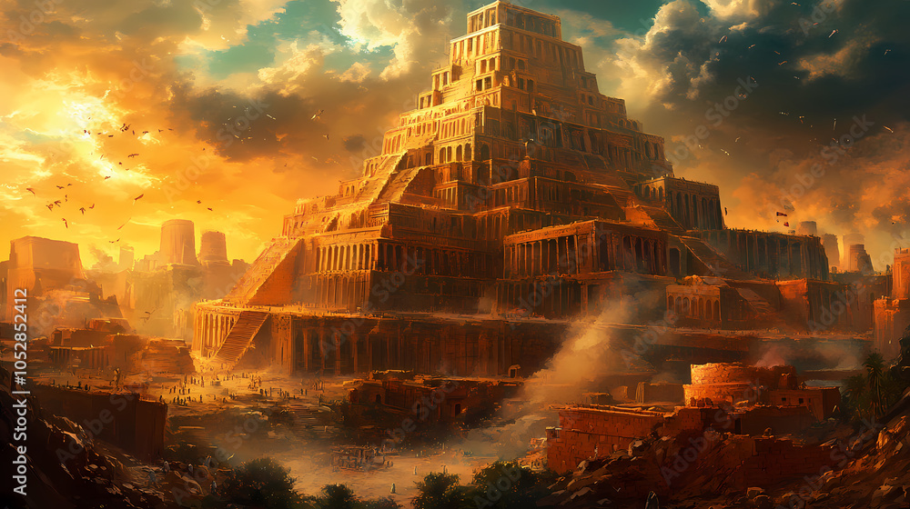 Ancient city babylon with tower of babel in babylonian empire ...