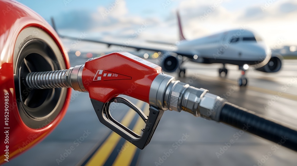 Detailed 3D showing the fueling process of an airplane at an airport ...