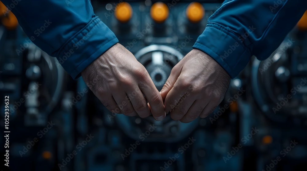 Close up of an engineer s hands meticulously adjusting the propeller ...