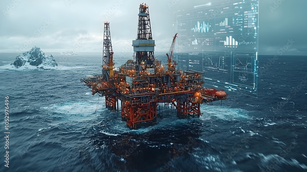 Futuristic offshore oil drilling rig platform with real time ...