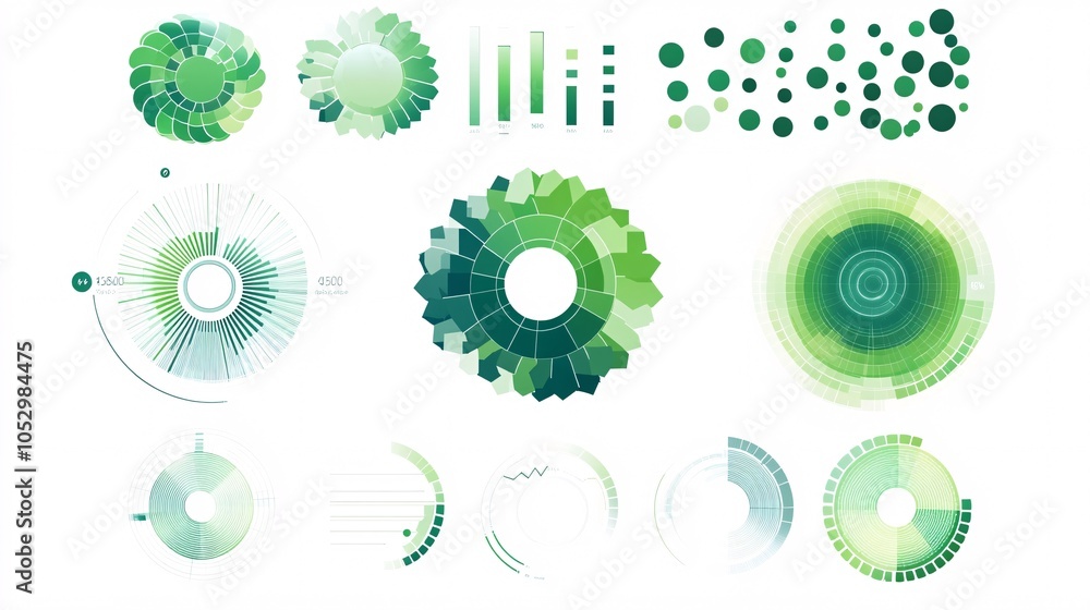 2410_043.circular data visualization set, gradient green progress ...