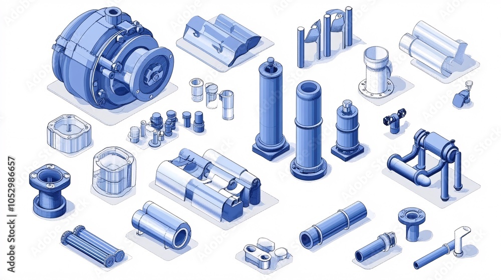 2410_089.water supply network parts, isometric piping system ...