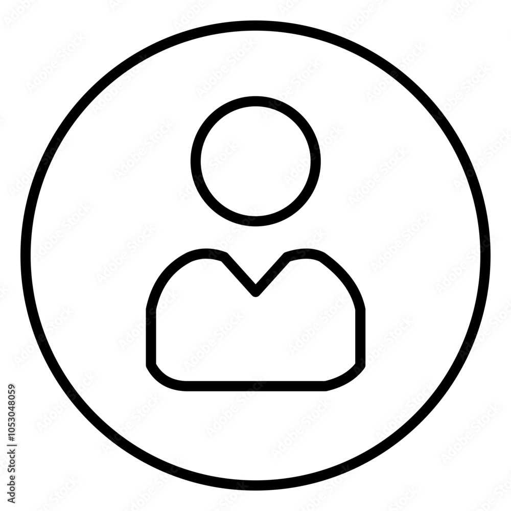 Simple outline icon of a user profile, featuring a head and shoulders ...