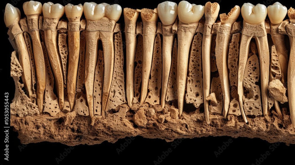 detailed X ray scan showing row of teeth with intricate structures and ...