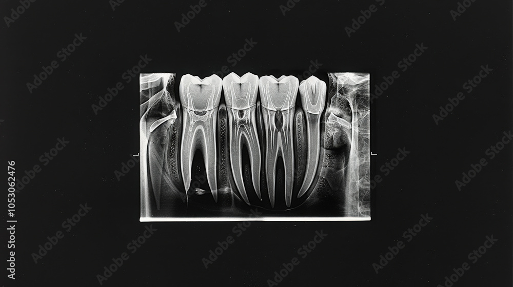 X ray showing impacted wisdom teeth with surrounding dental structures ...
