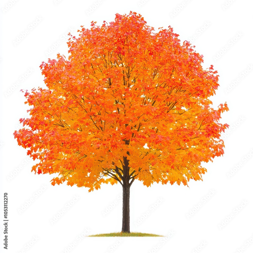 Vibrant orange and yellow autumn tree isolated on white background ...