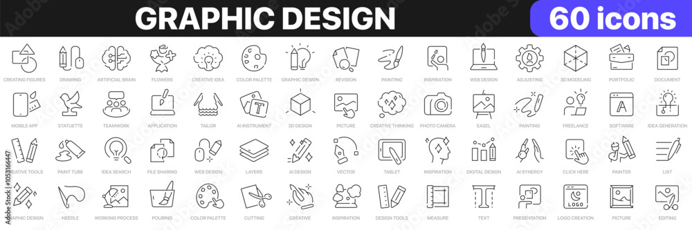 Praca wektorowa bez tantiem: Graphic design line icons collection. Inspiration, ai design ...