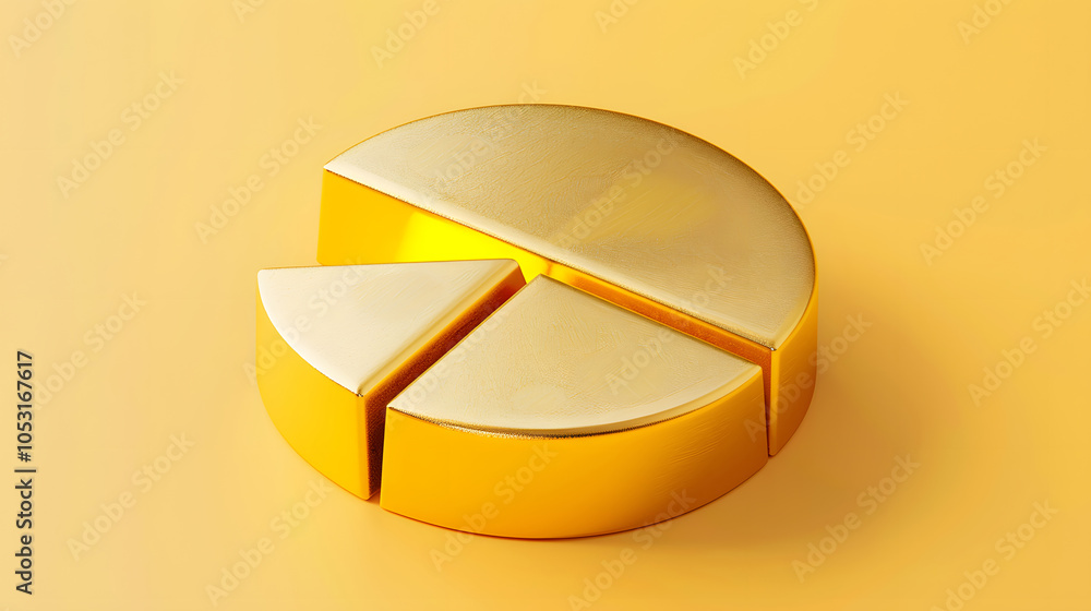 Circular gold pie chart with a single slice removed, representing ...