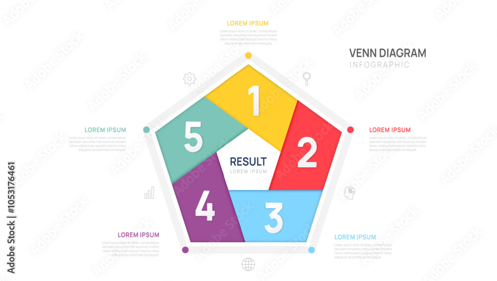 Infographic Venn diagram chart pentagon template 5 steps for business ...