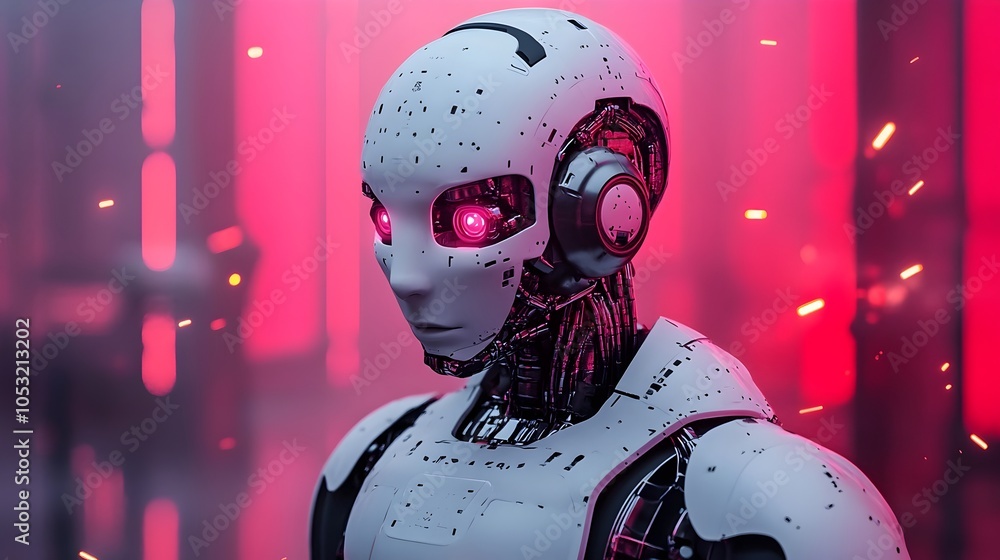 full body humanoid robot welding a car chassis glowing sparks flying ...