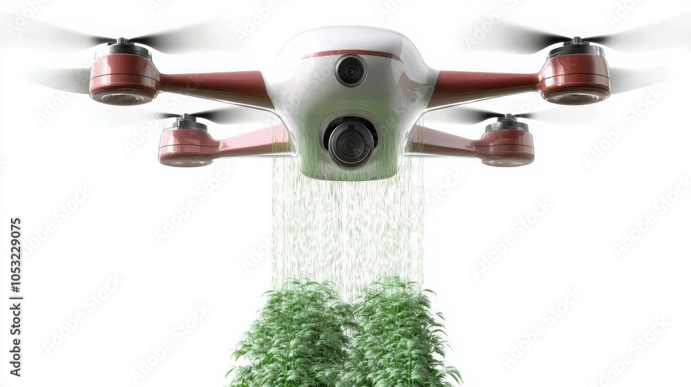 Futuristic drone spraying crops in modern agricultural setting ...