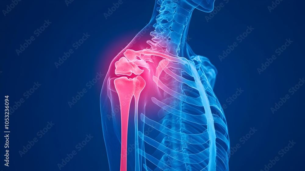 Detailed X Ray Visualization of a Dislocated Shoulder Joint with Red ...