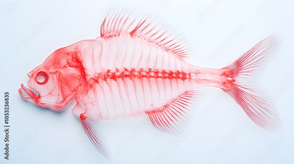 X Ray Image of Fish Skeleton with Red Overlay Highlighting Bone ...