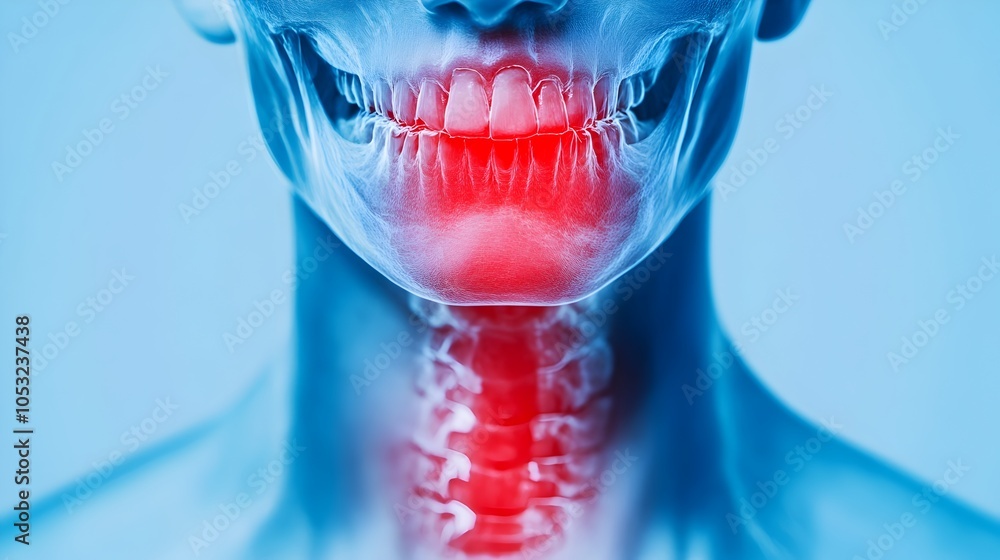 High Contrast X Ray Image Showing Broken Jaw Bone with Distinct Red ...