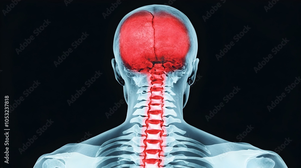 X ray image of the human neck region highlighting a herniated or ...