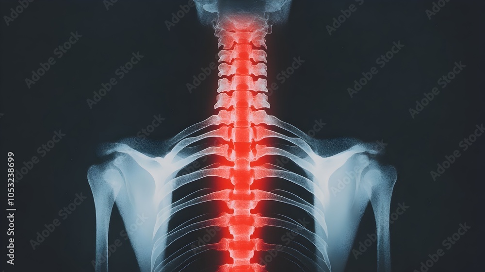 Detailed x ray image of a human spine displaying scoliosis a medical ...