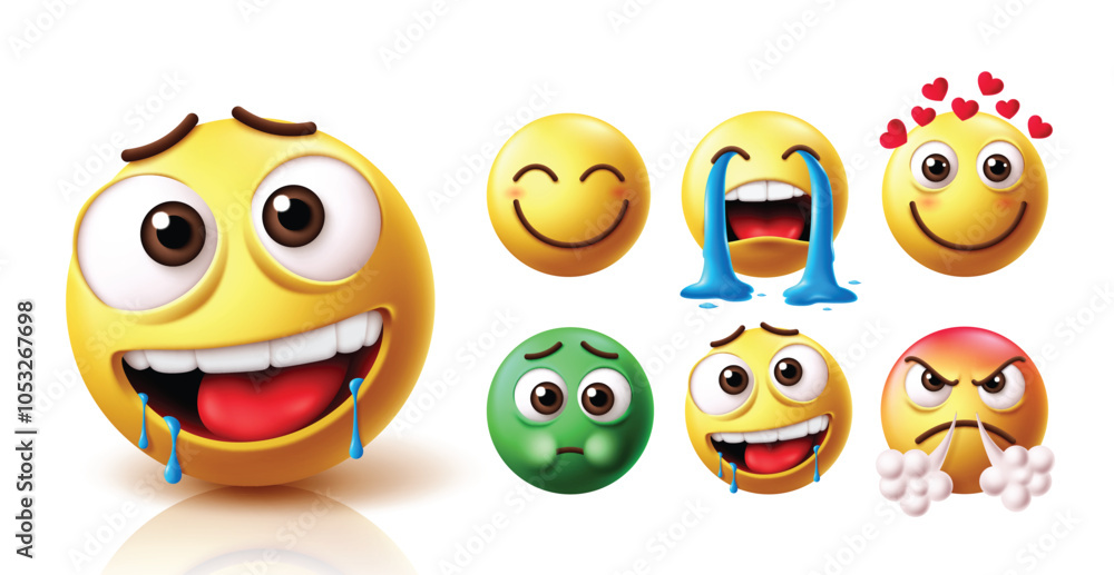 Emoji hungry emoticon character vector set. Emojis drooling, starving ...
