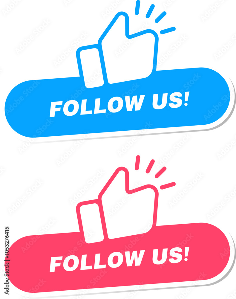 Blue and red Follow Us buttons with thumbs up icons,social media ...