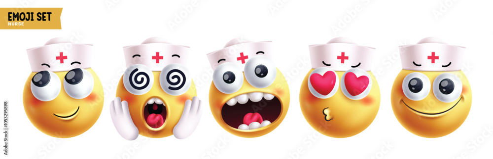 Emoji nurse emoticon characters vector set. Emojis doctor character in ...