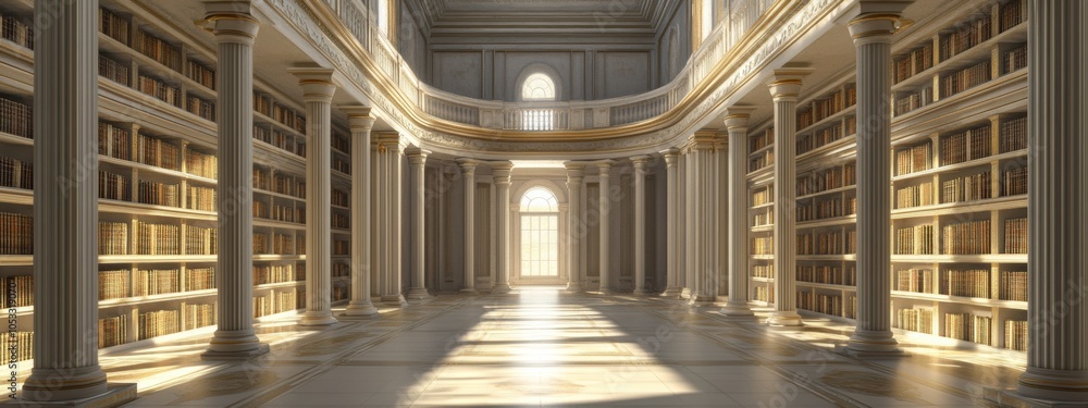 Symmetrical classical library featuring grand columns, towering ...