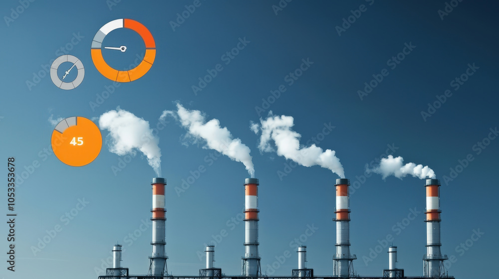 Massive industrial plant with smoke billowing from multiple chimneys ...