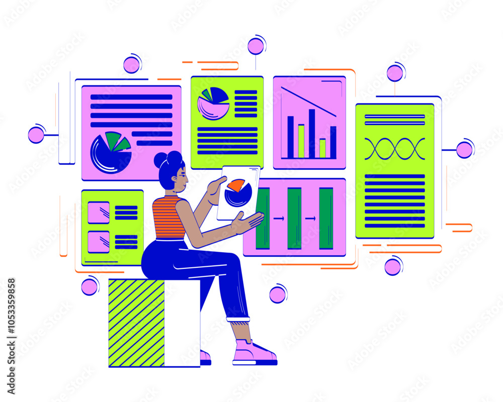 Data-driven product management doodle illustration concept. Business ...