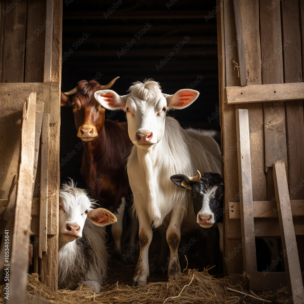 animal farm with cow and goats, Stock Illustration | Adobe Stock