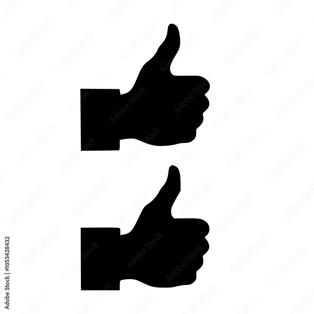 Thumbs Up Silhouette Icons. Thumbs Up Hand Gesture Silhouettes in Black ...