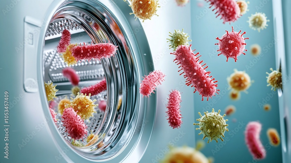 Inside View with Bacteria on Clothes: 3D bacteria scattered on damp ...