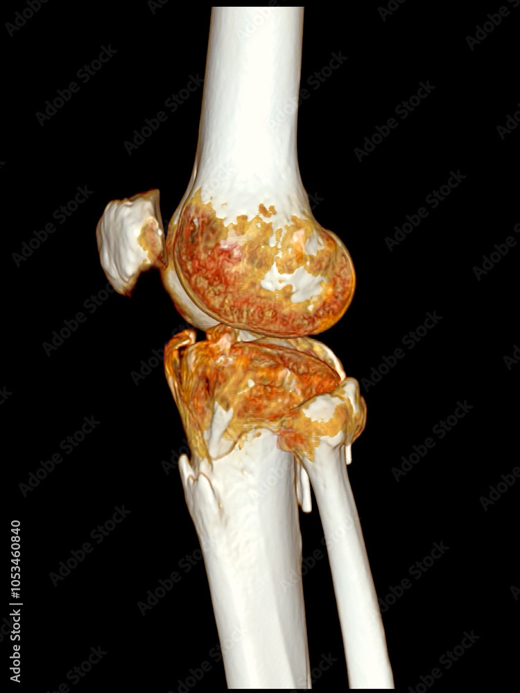 Trauma Case: Tibia and Fibula Fracture in 3D CT Scan.A detailed 3D medical scan showing ...