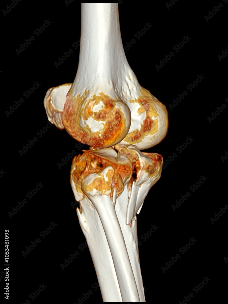 Trauma Case: Tibia and Fibula Fracture in 3D CT Scan.A detailed 3D medical scan showing ...