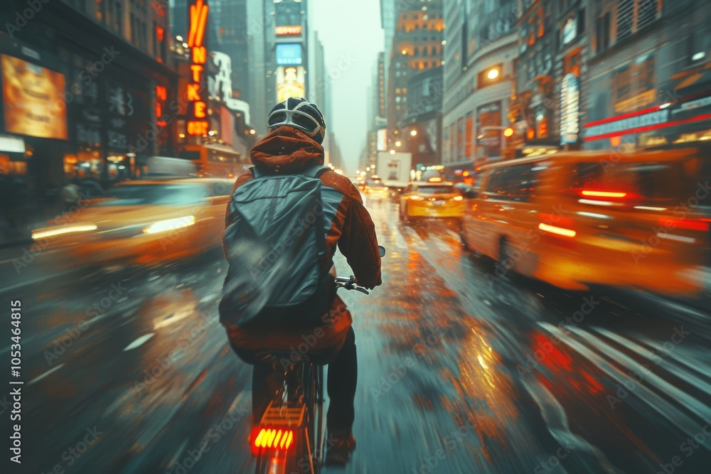 An ultra-sharp photo showcasing bicycle commuting in a bustling city ...