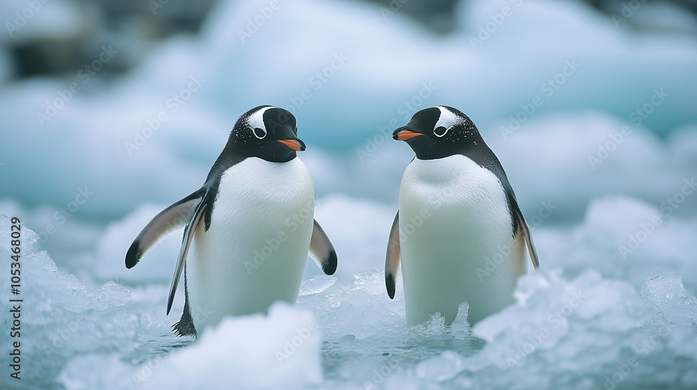 "Peaceful Penguins on Icy Shore: A Pair of Penguins Standing Together ...