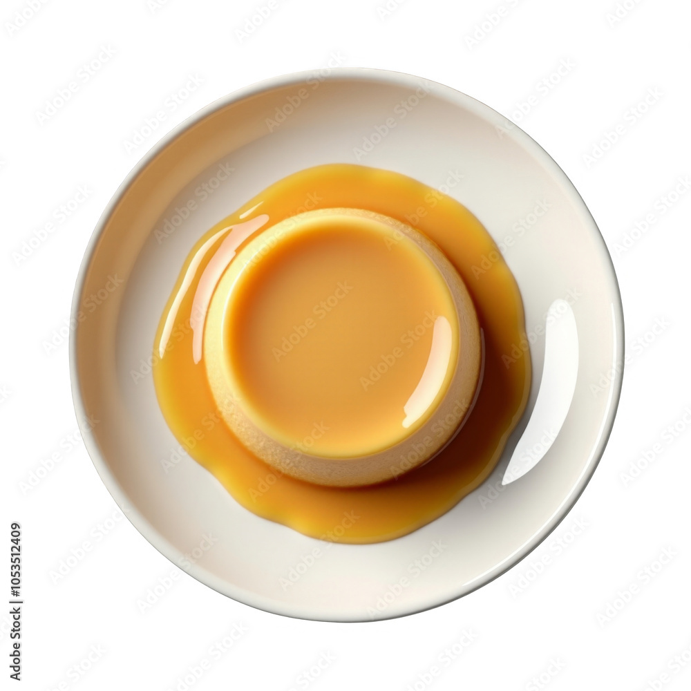 Ultra-realistic UHD photo of butterscotch pudding isolated on a ...