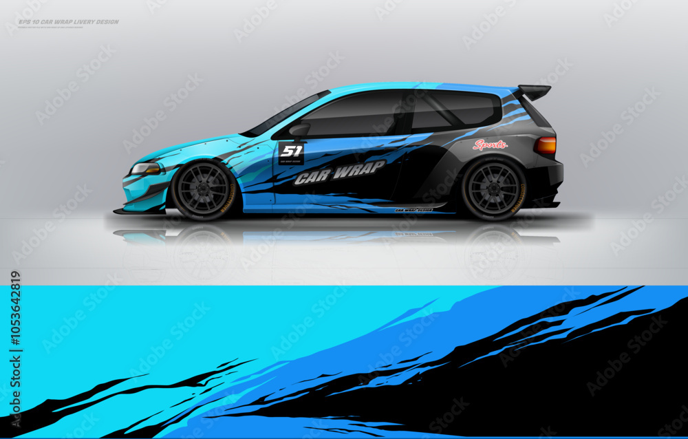 Car wrap livery design Hatchback sporty style blue color combination ...