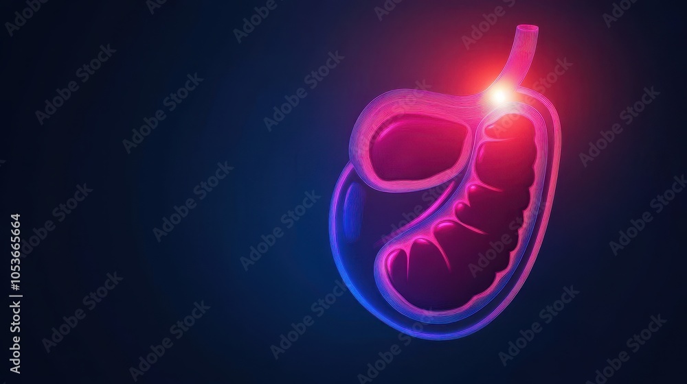 Illustration of a human stomach with visible gastric glands and acid ...