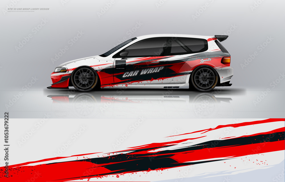 Car wrap livery design Hatchback sporty racing style red color ...