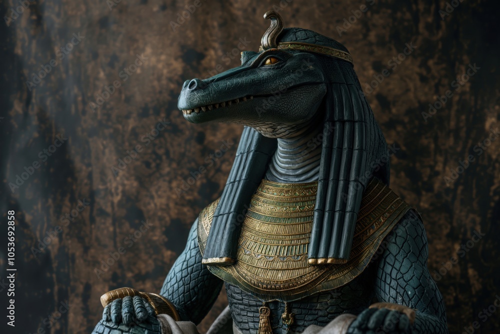 Proud statue of sobek, the ancient egyptian crocodile god, in a museum ...