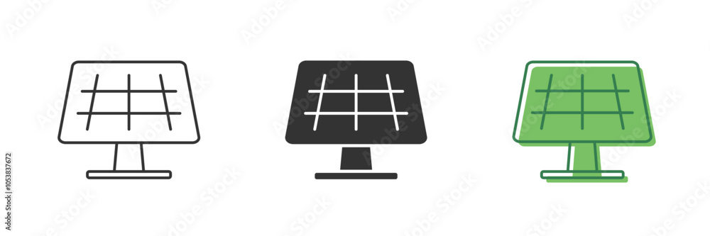 Solar Panel Line and Silhouette Icon Set. Renewable Energy Device ...